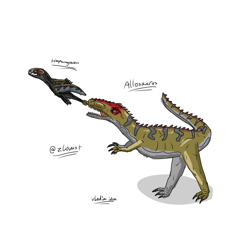 Allosaurus Catching A Harpactognathus | Fandom