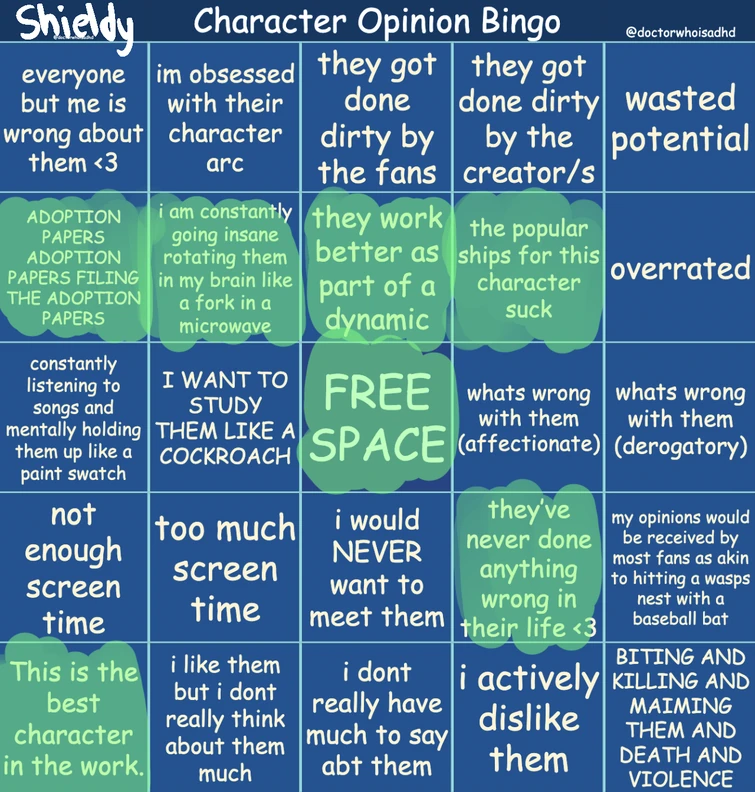 Object Character Opinion Bingos | Fandom