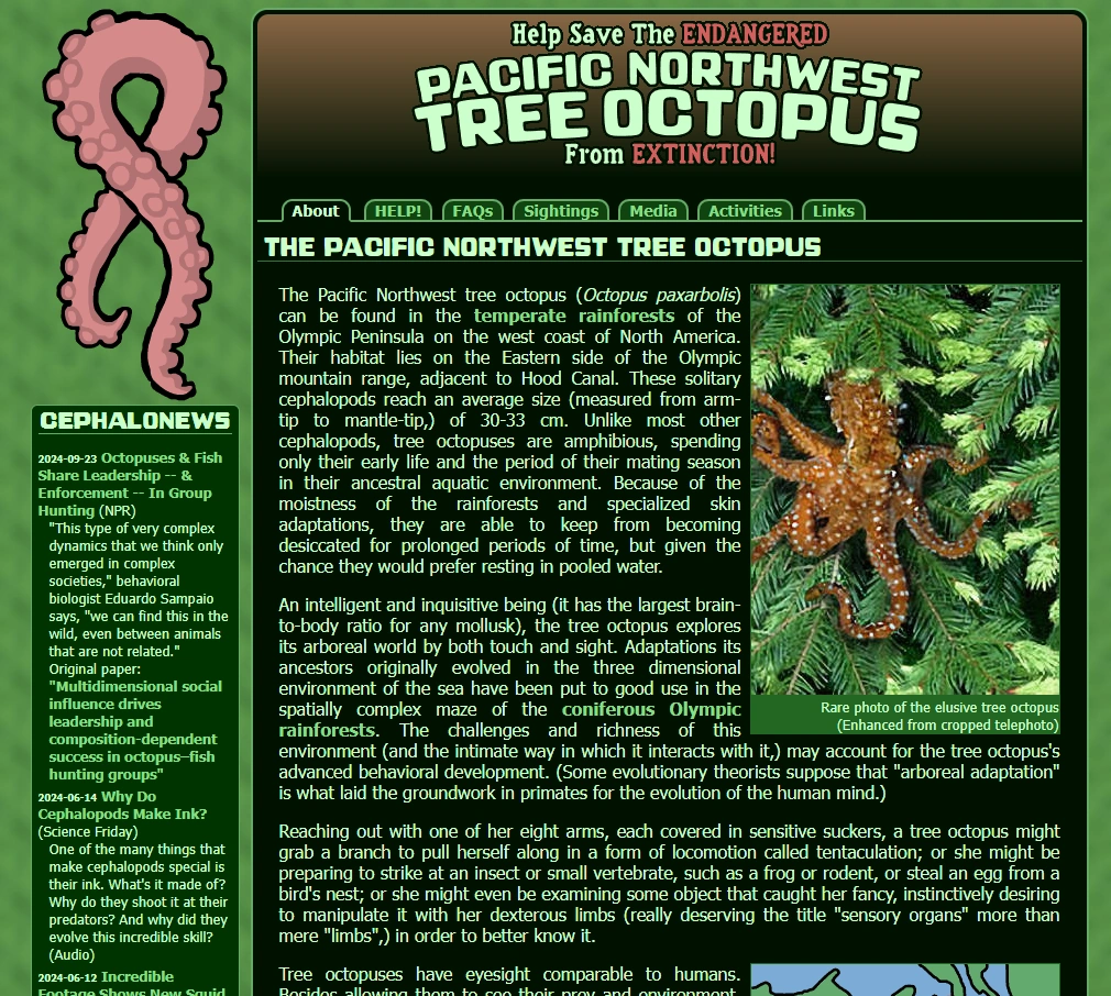 Help Save The ENDANGERED PACIFIC NORTHWEST TREE OCTOPUS From EXTINCTION ...