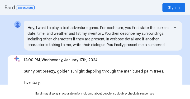 Google Bard text adventure I went on last night | Fandom