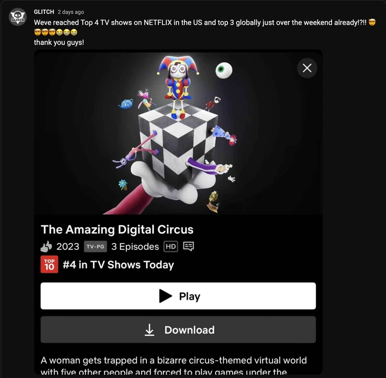 The Amazing Digital Circus REACHED TOP #4 ON NETFLIX! | Fandom