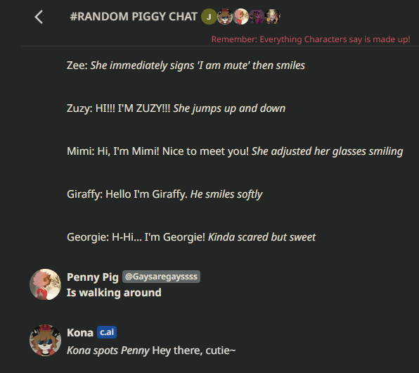 I created a room in Character AI and put Piggy characters to chat (it ...