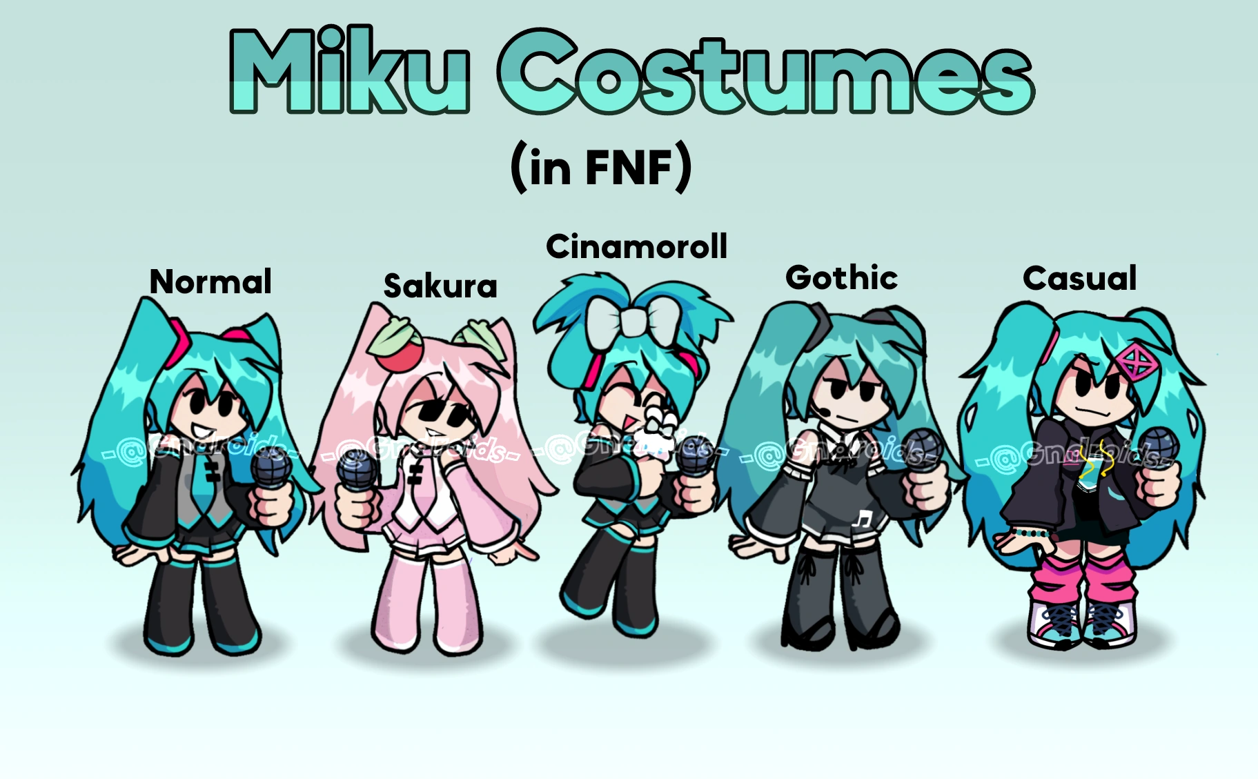 I made miku Costumes in an FNF style (1st Miku and the character ...