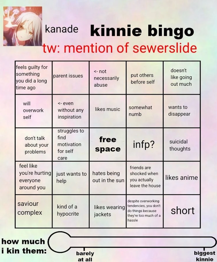 Does anyone have a Kanade kin bingo | Fandom