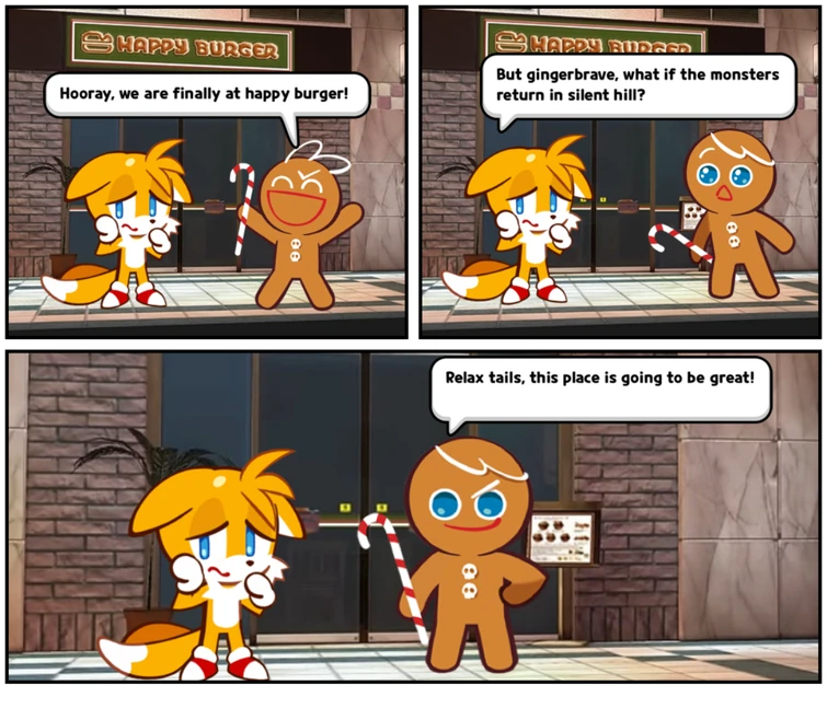 Gingerbrave and tails cookie at happy burger comic | Fandom