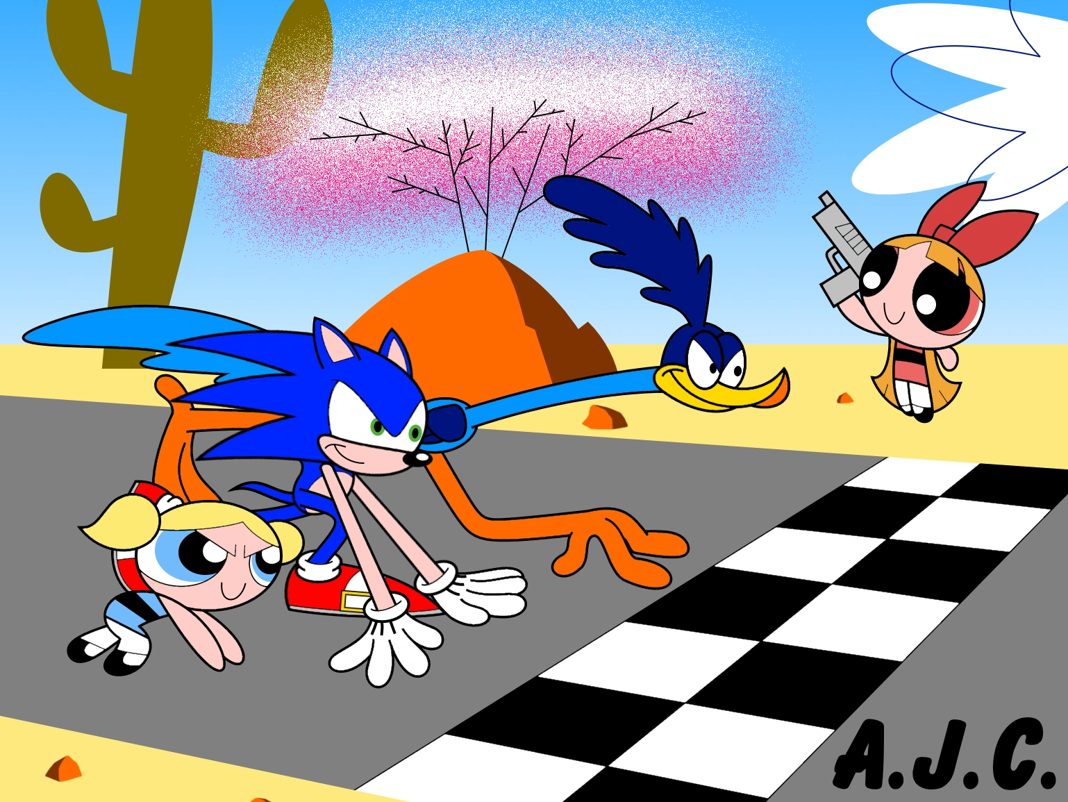 A race between Bubbles, Sonic and the Road Runner | Fandom