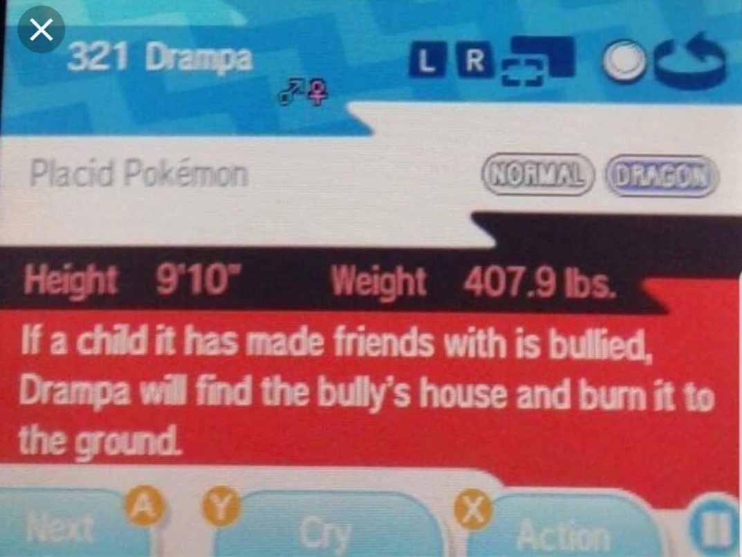 Who else thinks that the Drampa Dex entry is as terrifying as Mimikyu ...