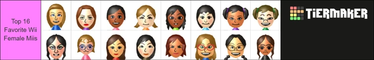 Rank my top 16 favorite female Wii miis from last to first place (or ...