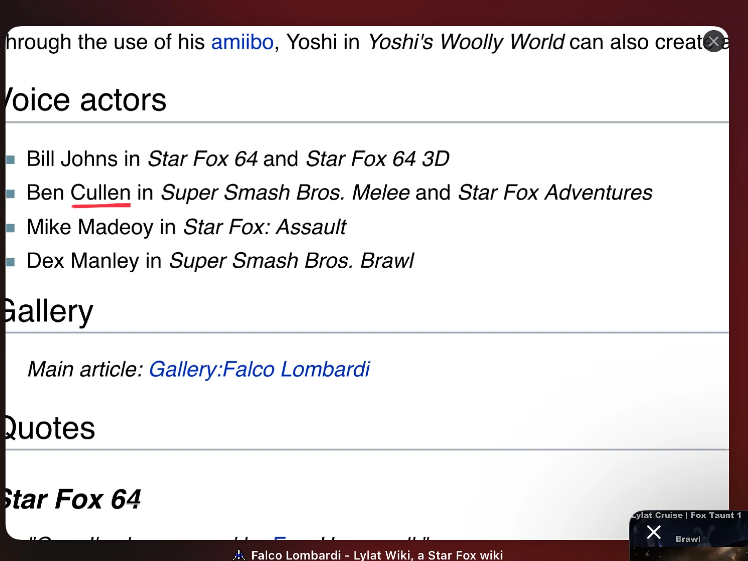 According to Lylat wiki. they misspelled Ben Cullum to Ben Cullen? | Fandom