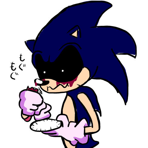 Here take a drawing of Sonic.exe (Friday night style) eating a hot dog ...