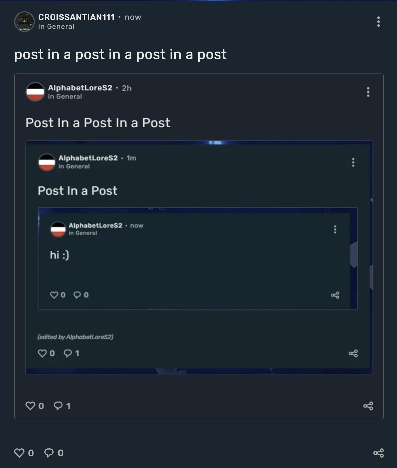 Post in a post in a post in a post in a post (the postception has begun ...