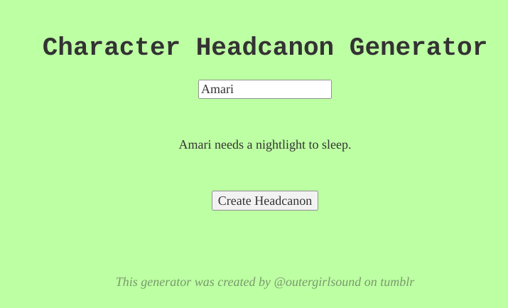 So I tried the Character Headcanon Generator... | Fandom