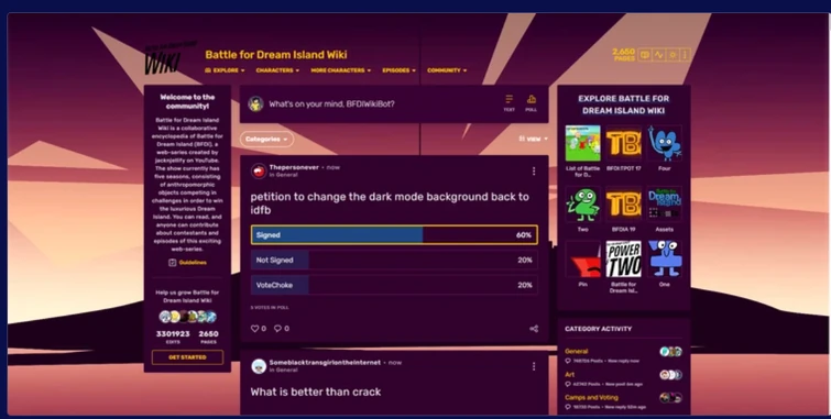 Sign the petition to change the bfdi wiki dark mode background back to ...