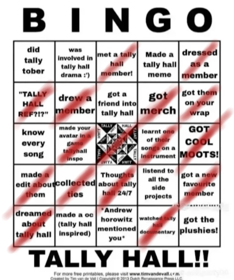 here's my tally hall bingo card!: | Fandom