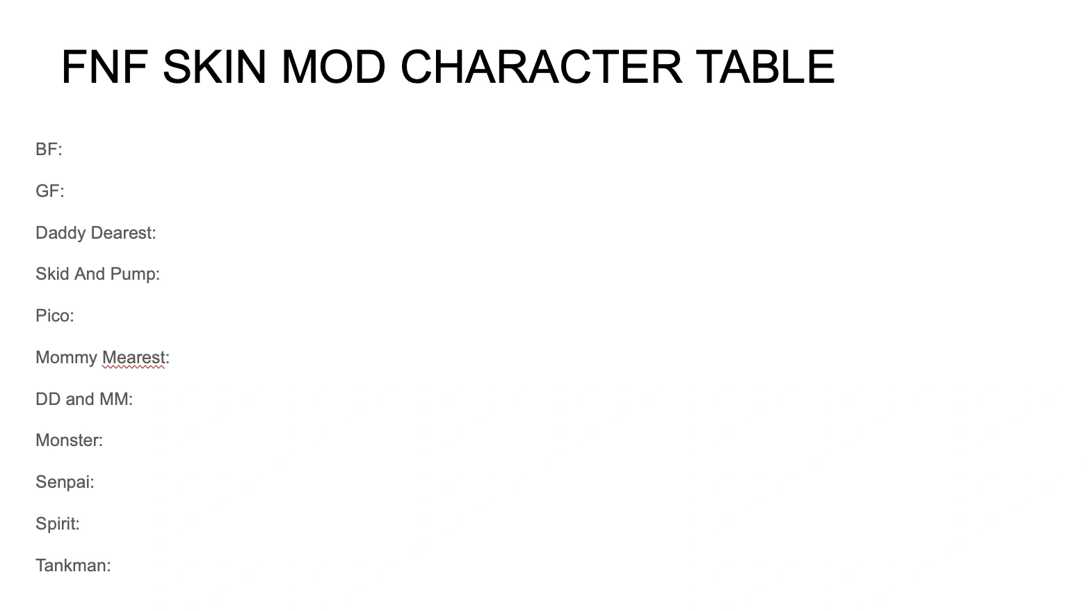 Make your own FNF skin mod by using this table! | Fandom