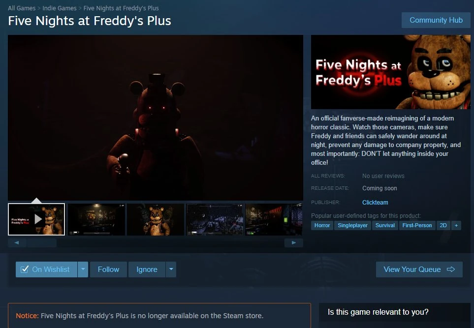 Estado de Five Nights at Freddy's Plus. | Fandom