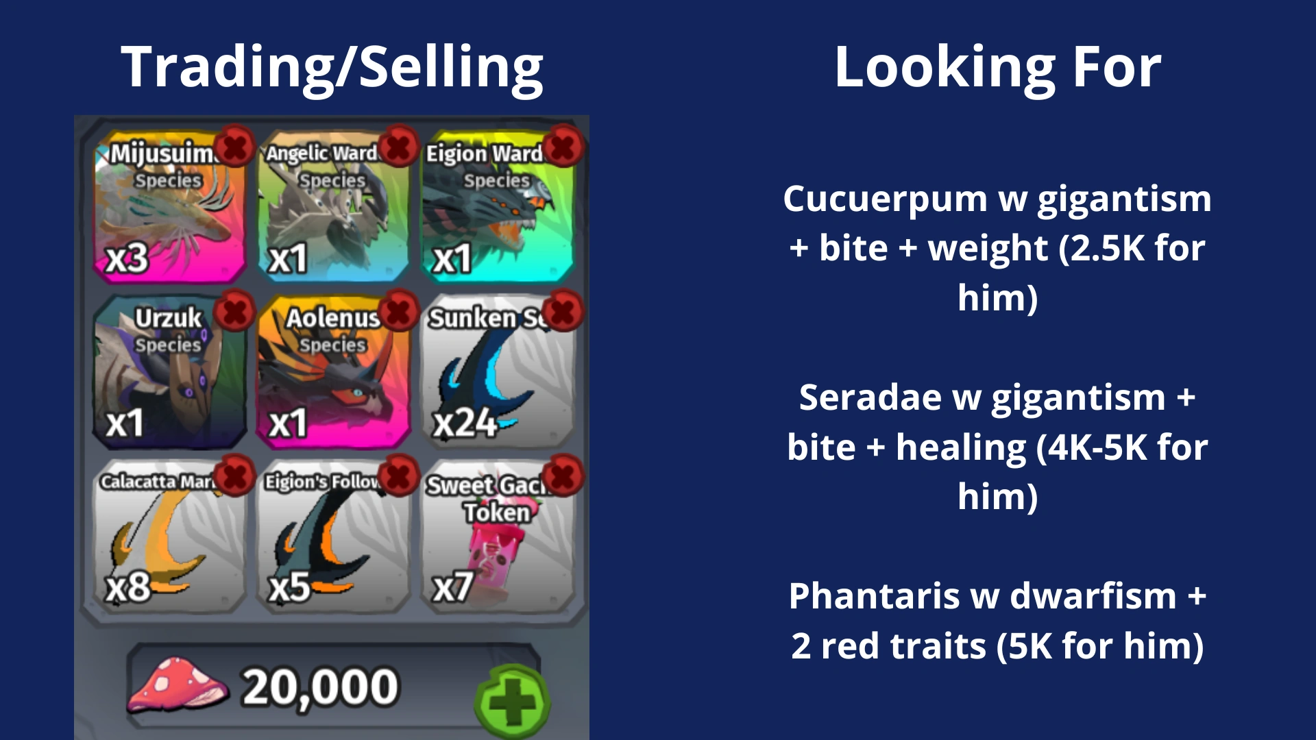 TRADING/SELLING AND LOOKING FOR MUTATIONS! | Fandom
