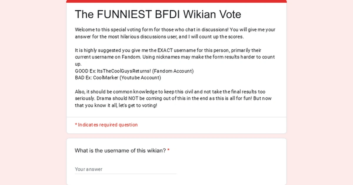 Remember to vote for the FUNNIEST BFDI Wikian! | Fandom