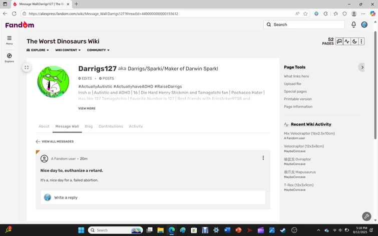 Why did FANDOM USER ask me for a red wedding in The Worst Dinosaurs Wiki | Fandom