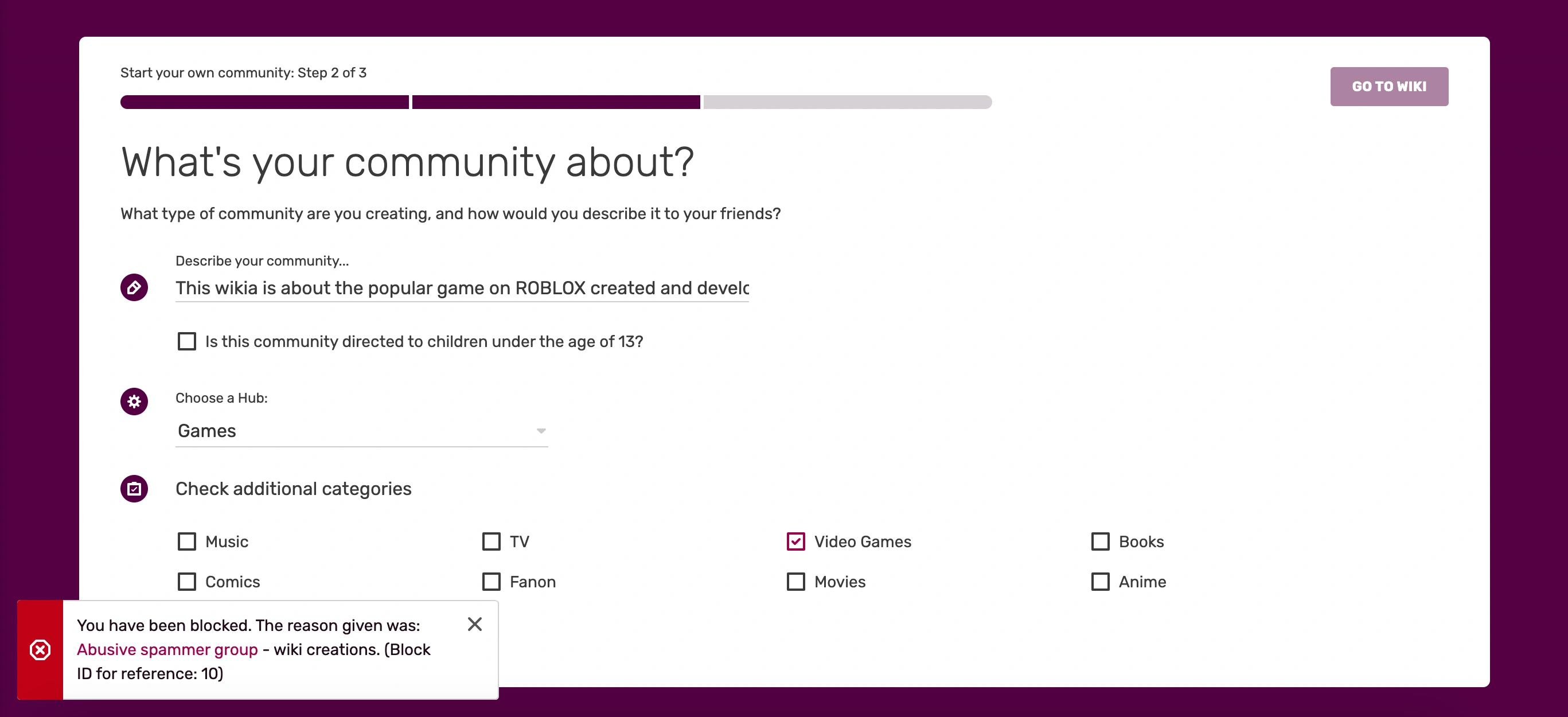 Help, I'm currently IP blocked from creating a wiki | Fandom