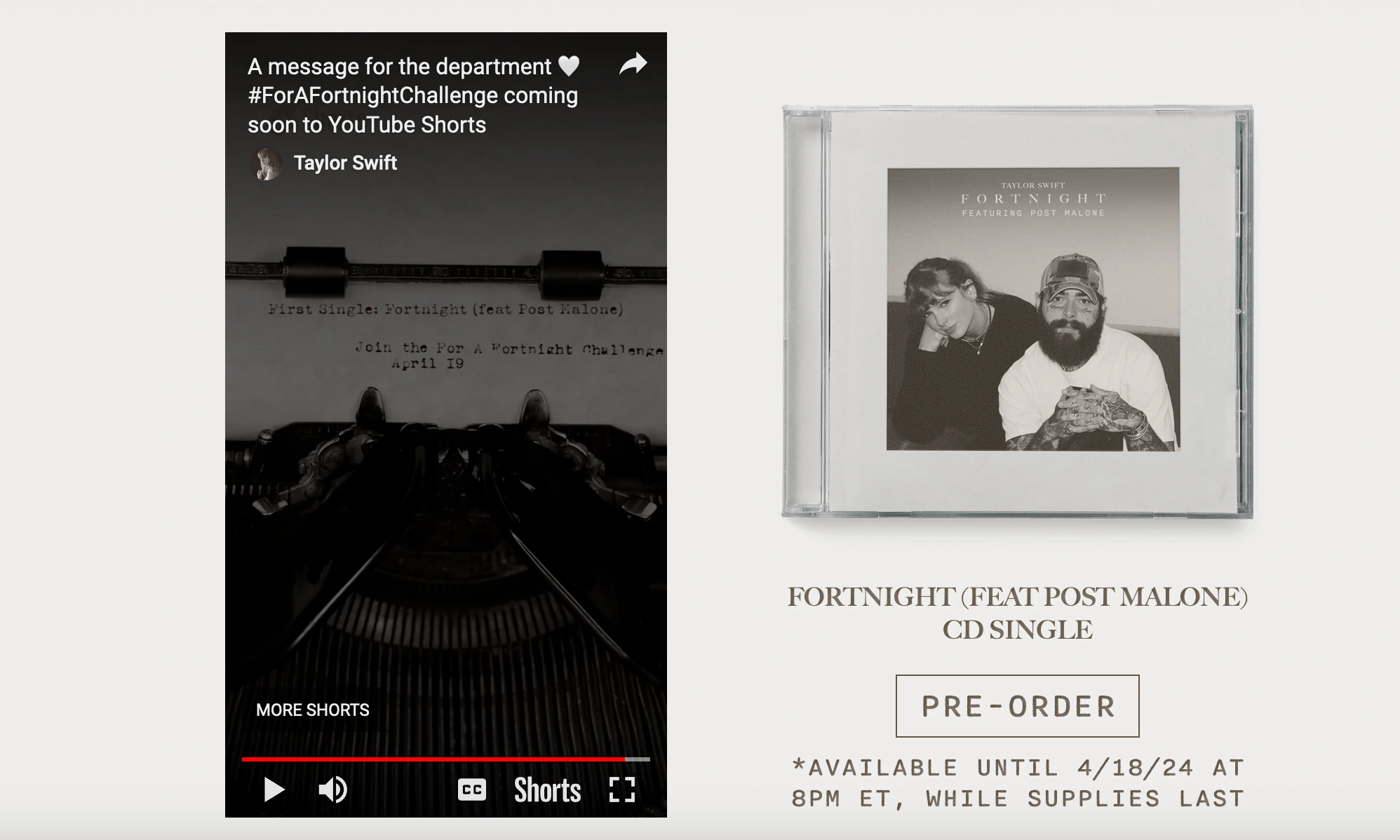 Fortnight CD single and announcement of 'For a Fortnight' YT shorts ...