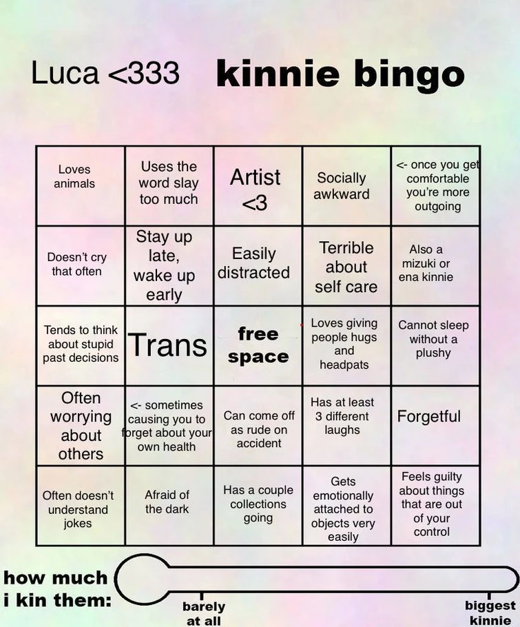 I made a kinnie bingo of me last night | Fandom