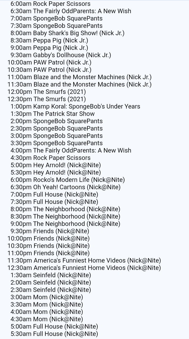 My fantasy Nickelodeon weekday schedule for the week of July 29, 2024 ...
