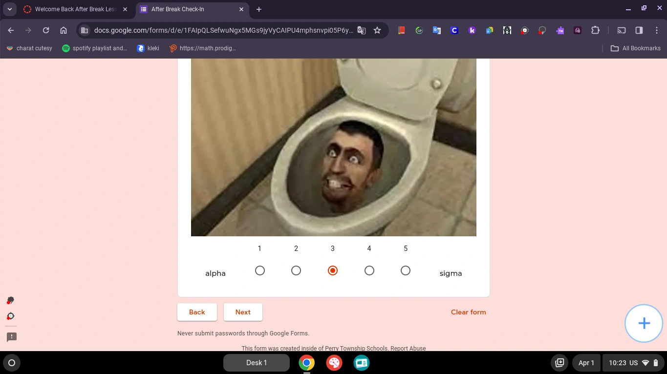 even my science teacher on the 2nd period added the Skibidi toilet ...