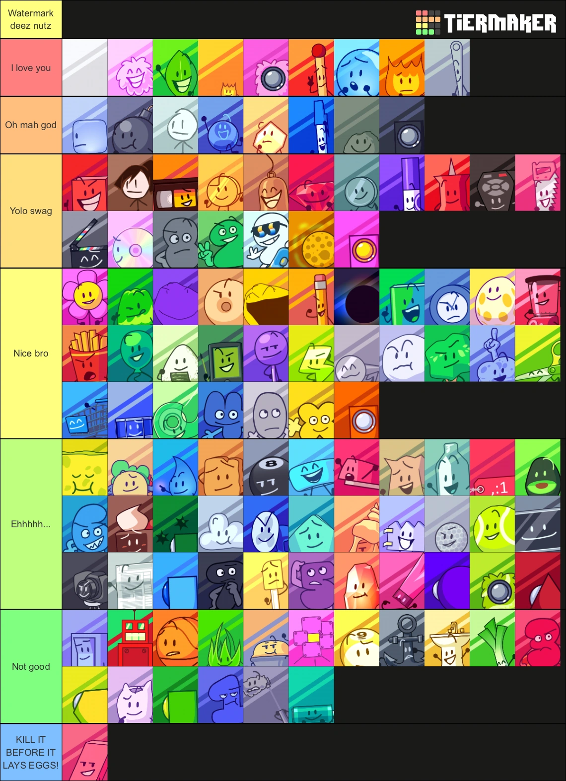 BFDI Character tierlist (in no particular order) | Fandom