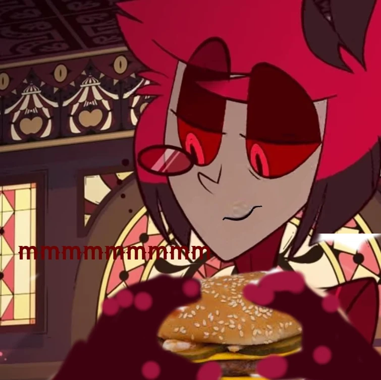 alastor eating a hamburger | Fandom