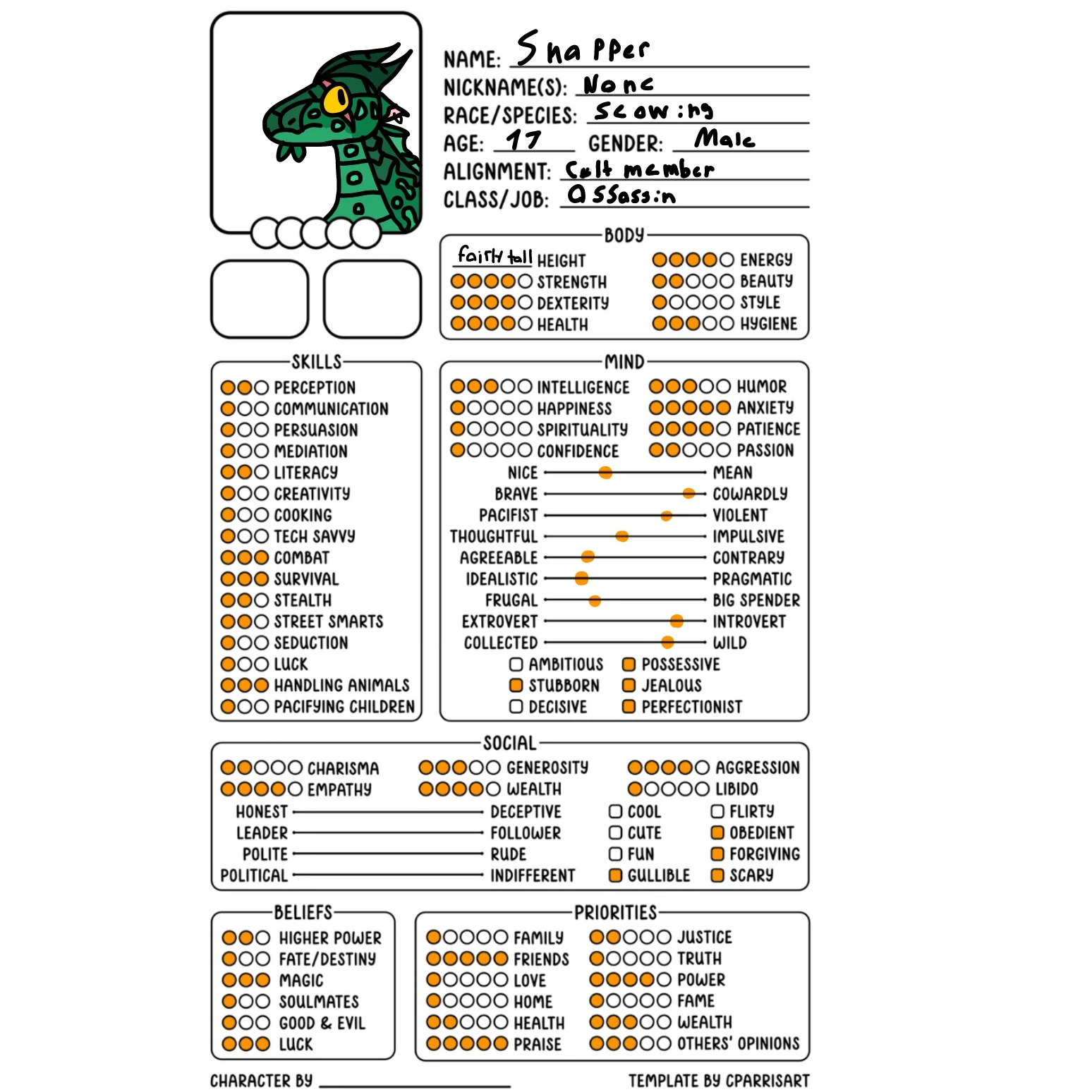 Snapper character sheet! | Fandom