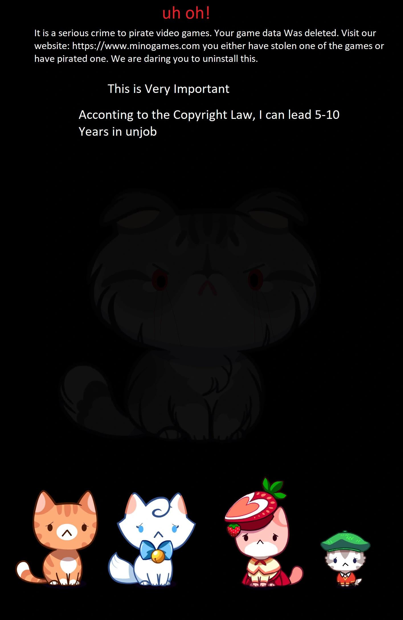 cat game anti piracy screen (fake) | Fandom