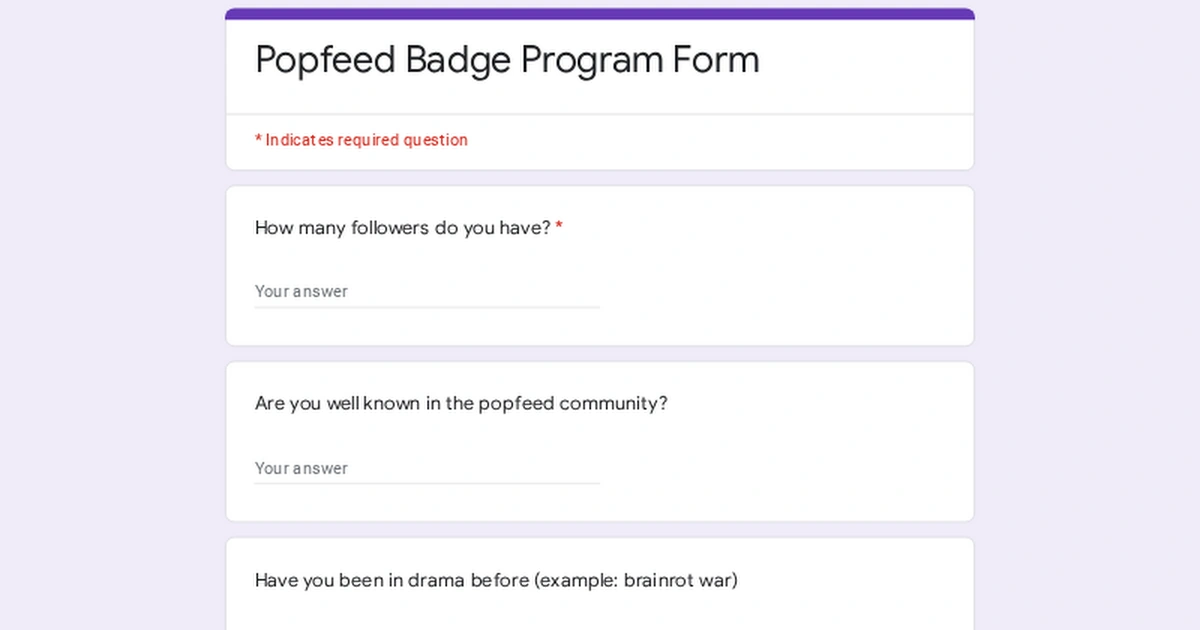 Popfeed Badge Program form (first google form) | Fandom