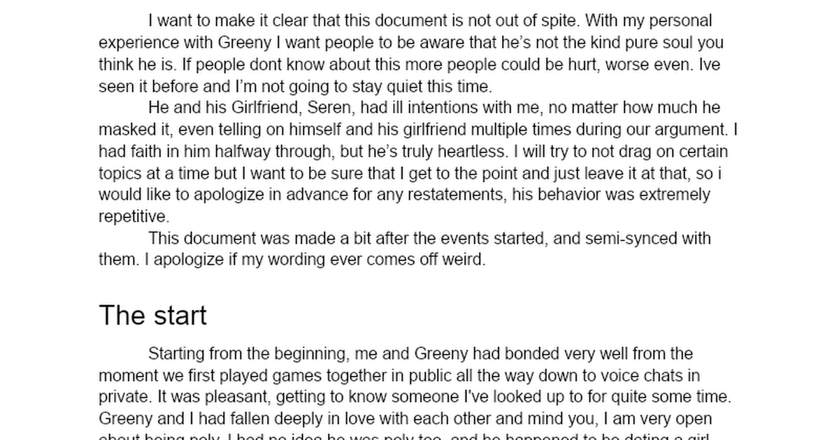 the recent greenyguy expose doc [not mine] | Fandom