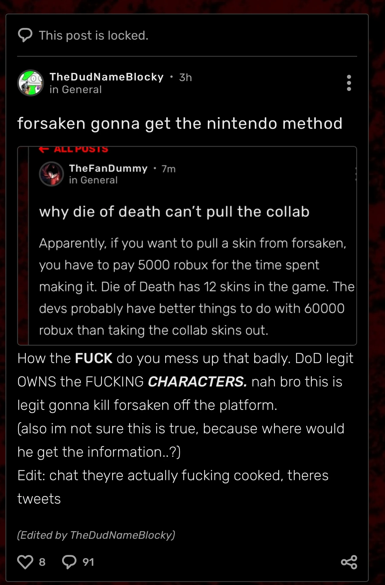 Repost cuz I’ve decided to leave the Forsaken community | Fandom