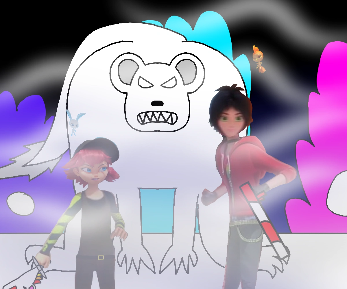 Alix Kubdel, Marc Anciel, Fluff and Orikko from Moto-Metro VS dragon polar bear | Fandom