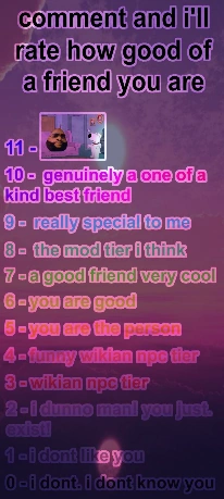 comment and i'll rate how good of a friend you are | Fandom