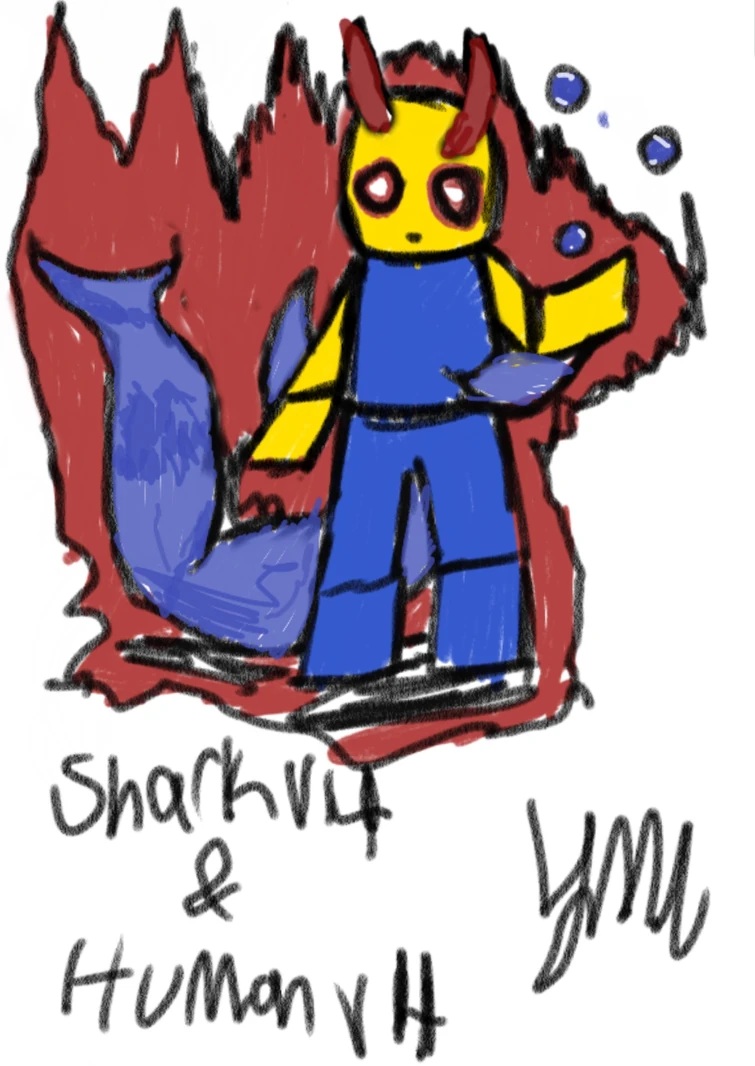 My first drawing :D (Human V4 and Shark V4) | Fandom