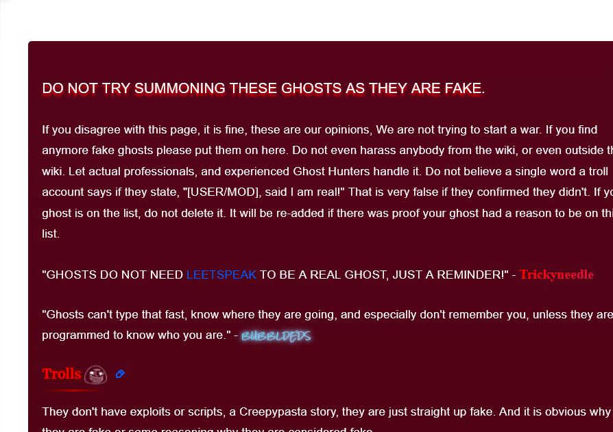 Editing the Fake Ghosts page | Fandom