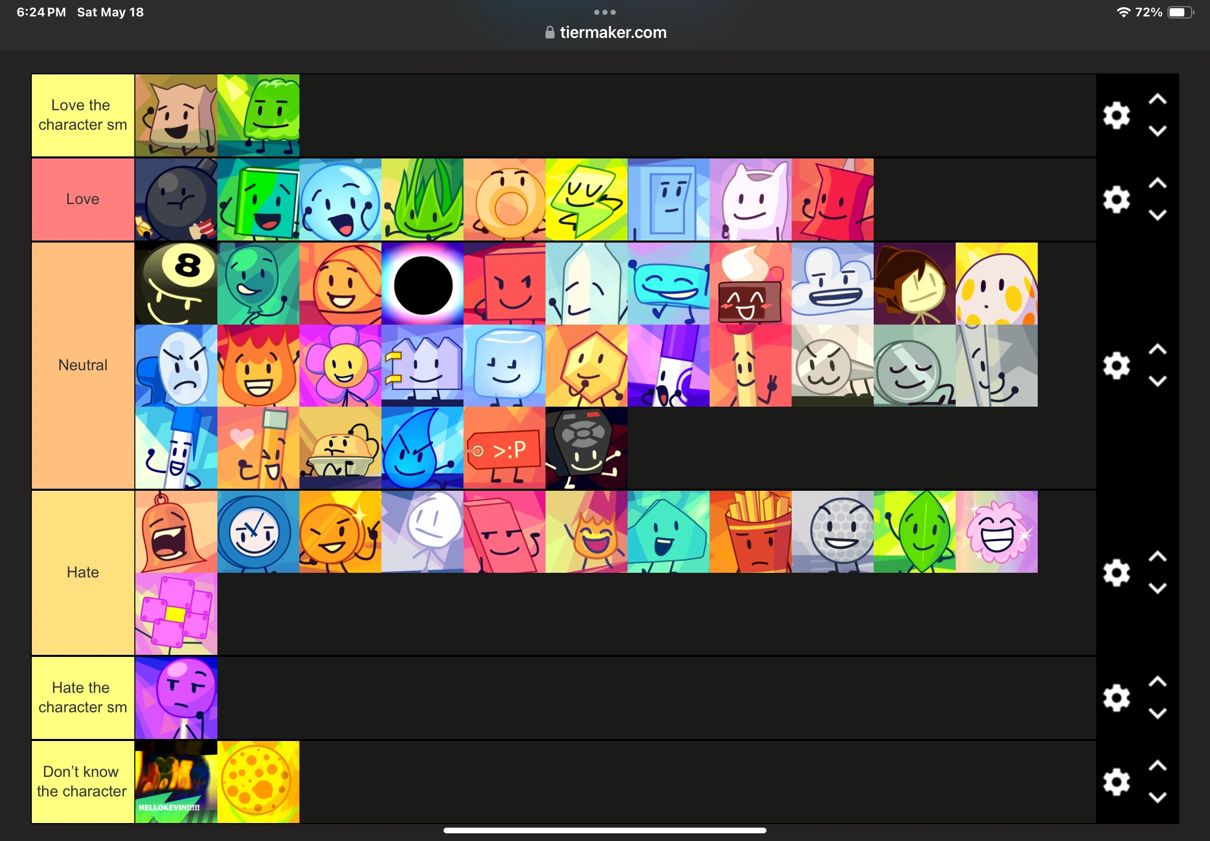 Tier list of random bfdi characters | Fandom