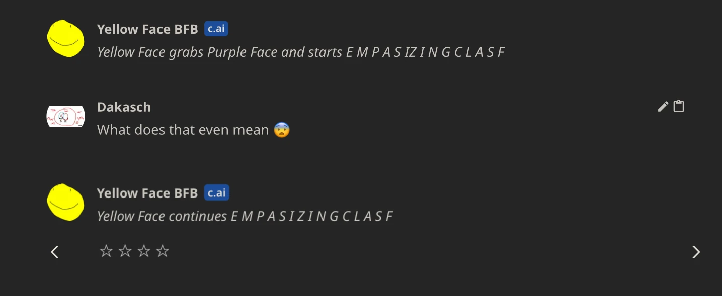 " Yellow Face grabs Purple Face and starts E M P A S IZ I N G C L A S F ...