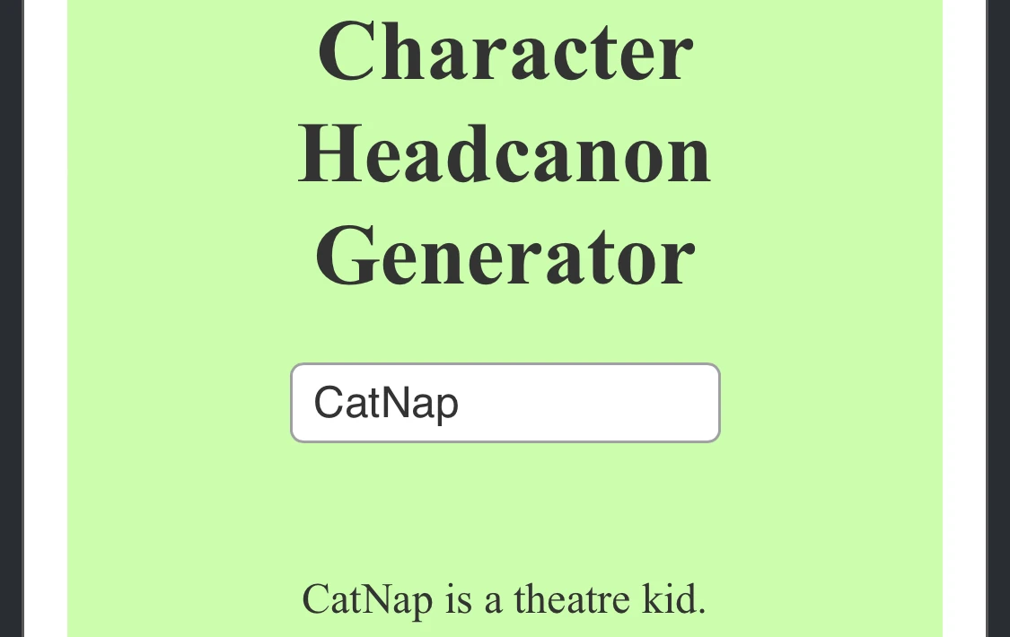 So I found people doing the character head canon generator and decided to try it for myself | Fandom