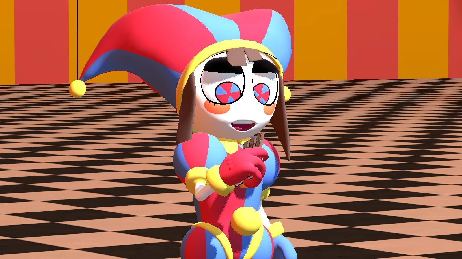 Pomni eating her chocolate bar. | Fandom