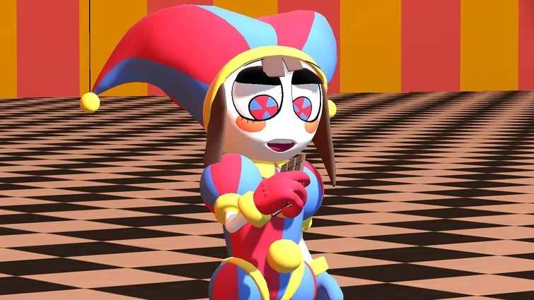 Pomni eating her chocolate bar. | Fandom