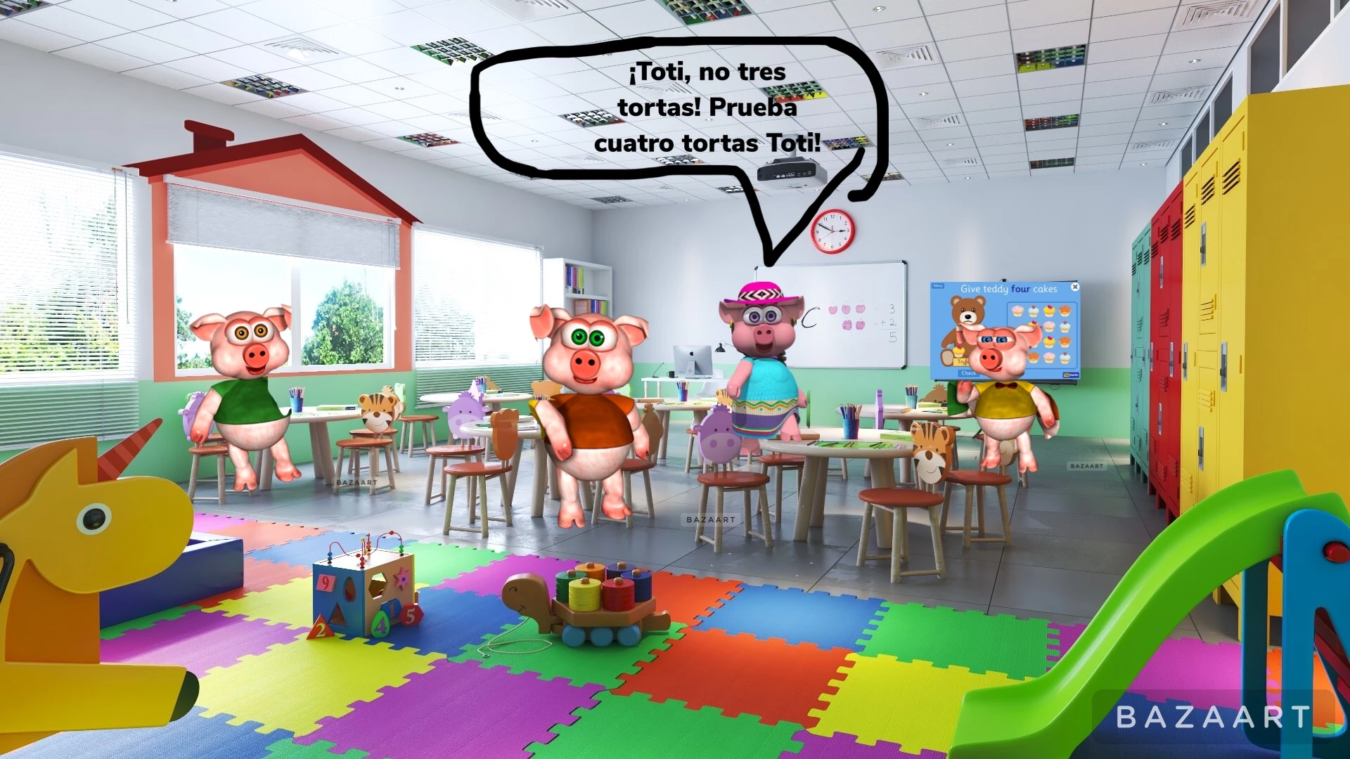 Picarón, Toti and Rulo at preschool with their mother, Pancha teaching ...