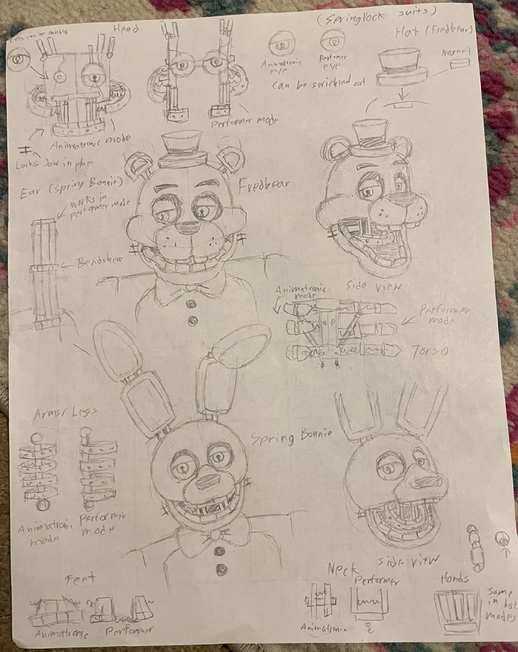 School sketches (Freddy From Memory and Springlock blueprints) | Fandom