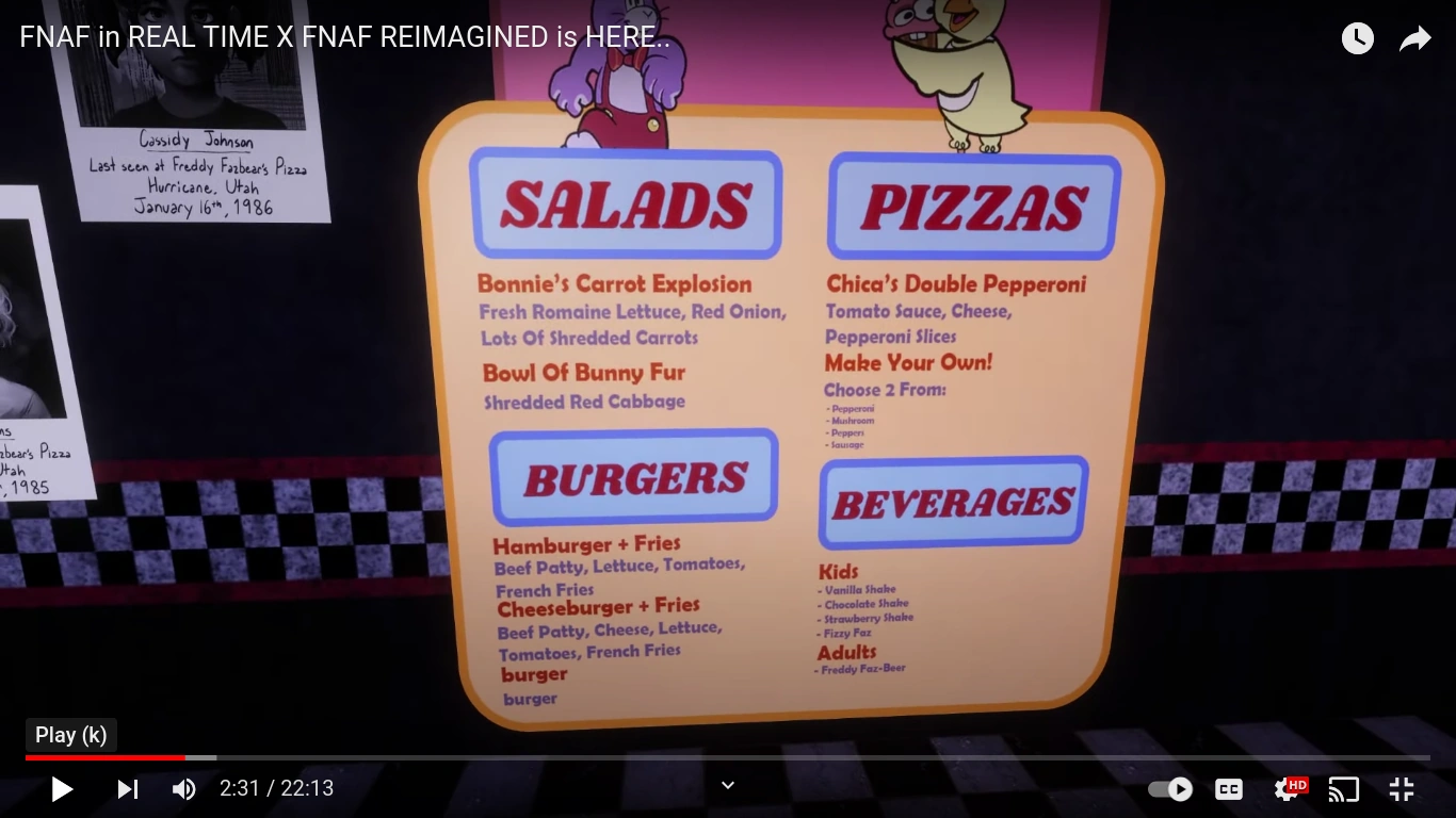 Freddy Fazbear's Pizza Menu From FNAF 1 Rewritten | Fandom