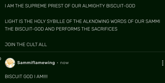 CULT OF THE ALMIGHT BISCUIT-GOD SAMMI!!!1!!11111!1!!1!???? | Fandom