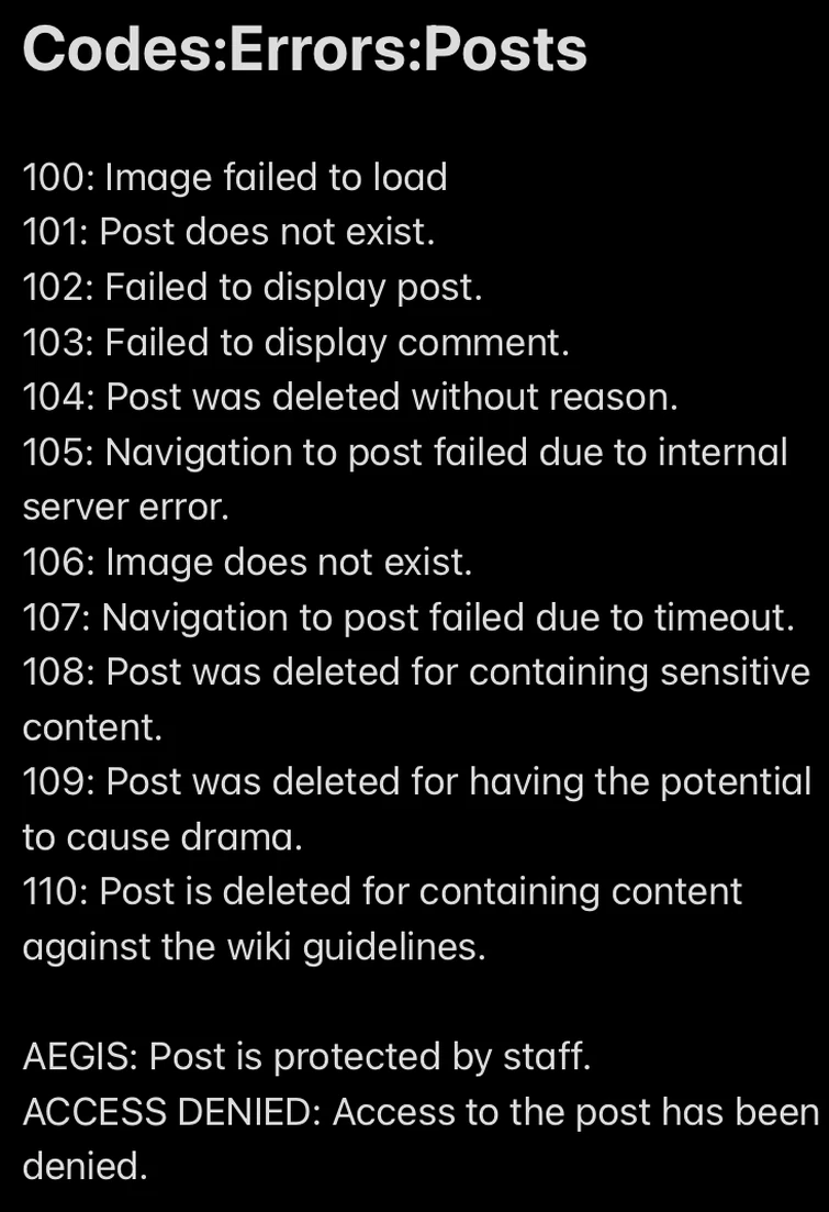Here’s some error codes made by me if anyone wants to use them ...