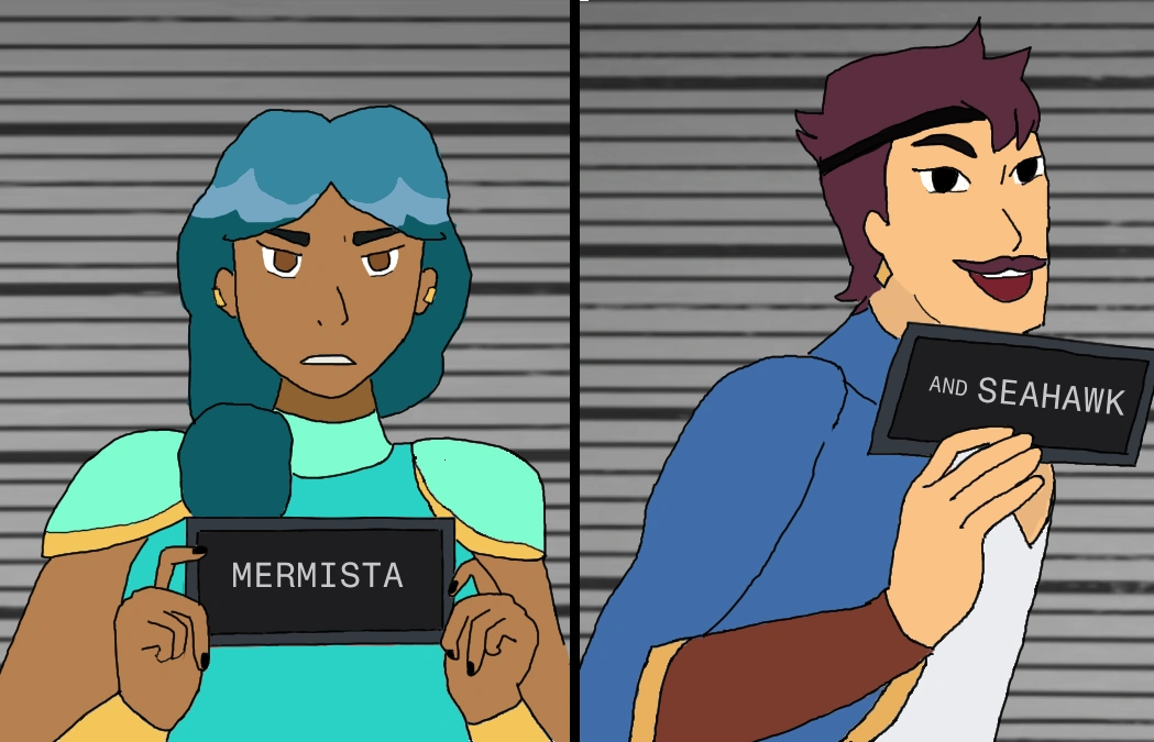Barbie mugshot redraw with Mermista and Sea Hawk | Fandom
